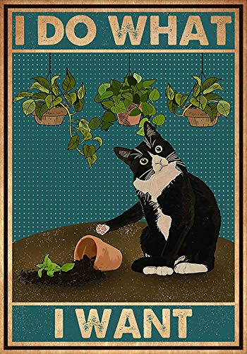Black Cat Decor I Do What I Want Tin Sign Art Vintage Funny Bathroom Garden Home Decor 8x12 Inch