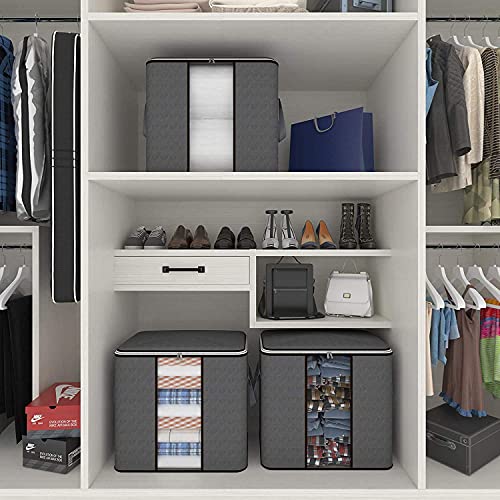 Clothing Storage Bag,1 Pack Large Capacity Clothes Storage Bag Organizer with Reinforced Handle Thick Fabric for Comforters,Blankets,Bedding,Foldable with Sturdy Zipper,Clear Window, 90L,Grey (1 Pack-19.7 x 19.7 x 14.2 inches)