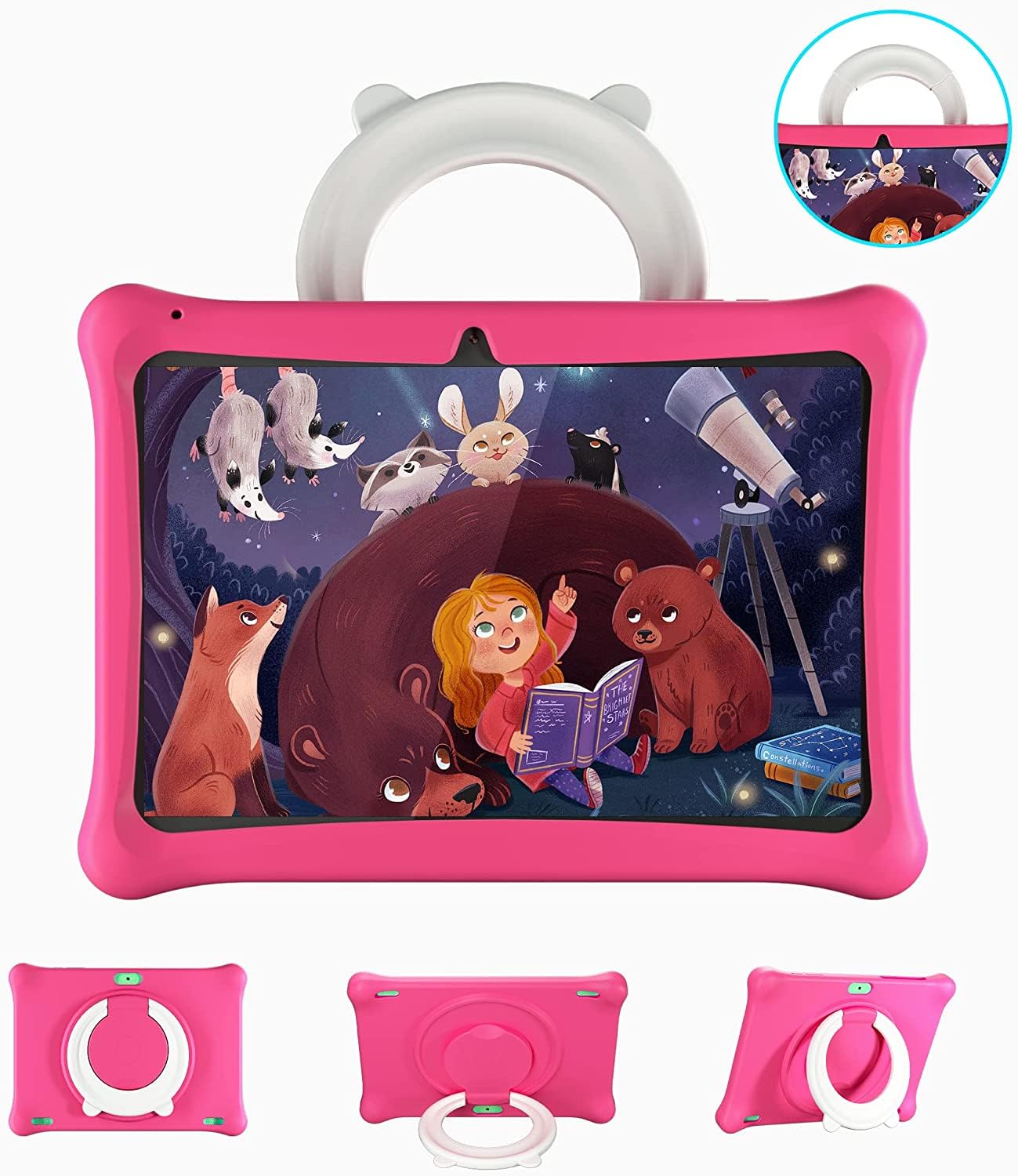 Naclud Android 12 Kids Tablet, 2GB+32GB Kids Tablets, 10 Inch Tablet with Case, WiFi, Parental Control APP, Dual Camera, Educational Games, iWawa Pre Installed (Pink)