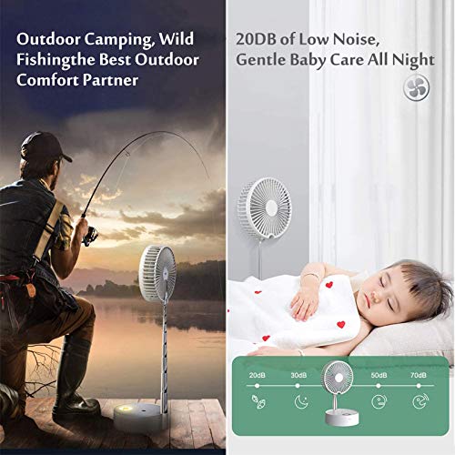 Portable Desk Fan,Rechargeable Oscillating Telescopic Floor Fan Small USB Stand Fan with Humidification 3 Speed Adjustable Wind for Personal Bedroom Office Outdoor Camping-White