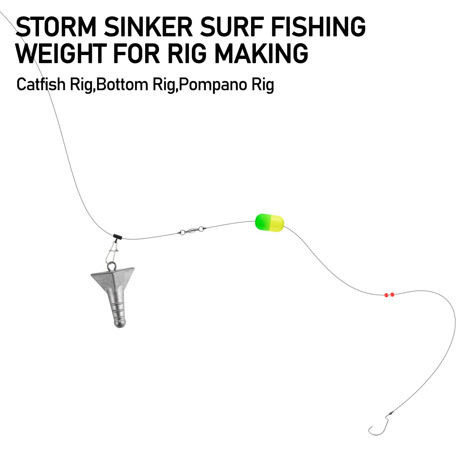 Dr.Fish 5 Pack Storm Sinker Pyramid Hatteras Surf Fishing Lead Weight Saltwater Beach Casting Sea Bottom Holder Inshore 3oz