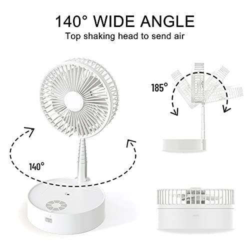 Portable Desk Fan,Rechargeable Oscillating Telescopic Floor Fan Small USB Stand Fan with Humidification 3 Speed Adjustable Wind for Personal Bedroom Office Outdoor Camping-White