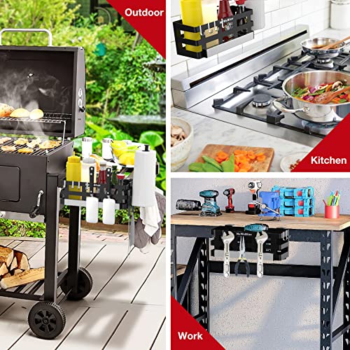 Griddle Caddy for 28"-36" Griddles/Prep Cart with Double Magnetic Tool Holder&Paper Towel Holder&6 J-Hooks, Space Saving Grill Accessories Storage Caddy, BBQ Accessories Holder for Outdoor Grill