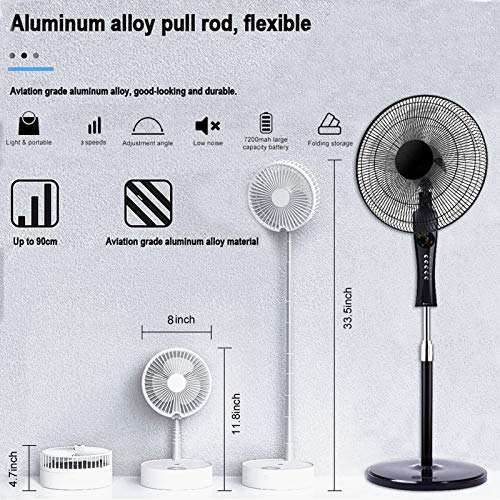 Portable Desk Fan,Rechargeable Oscillating Telescopic Floor Fan Small USB Stand Fan with Humidification 3 Speed Adjustable Wind for Personal Bedroom Office Outdoor Camping-White