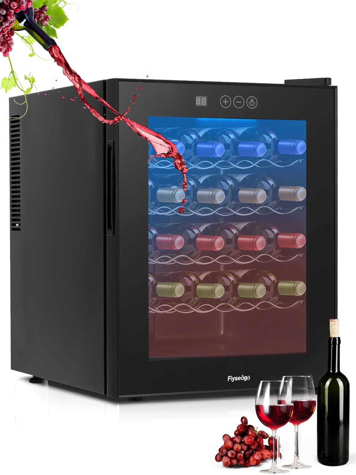 Flyseago Wine Cooler 20 Bottles Eco Friendly Smart Control Wine Cellar with Digital Display Under Counter No Assembly Freestanding Wine Refrigerator Double Glass Door for Bar, Kitchen, Hotel, Rv¡­