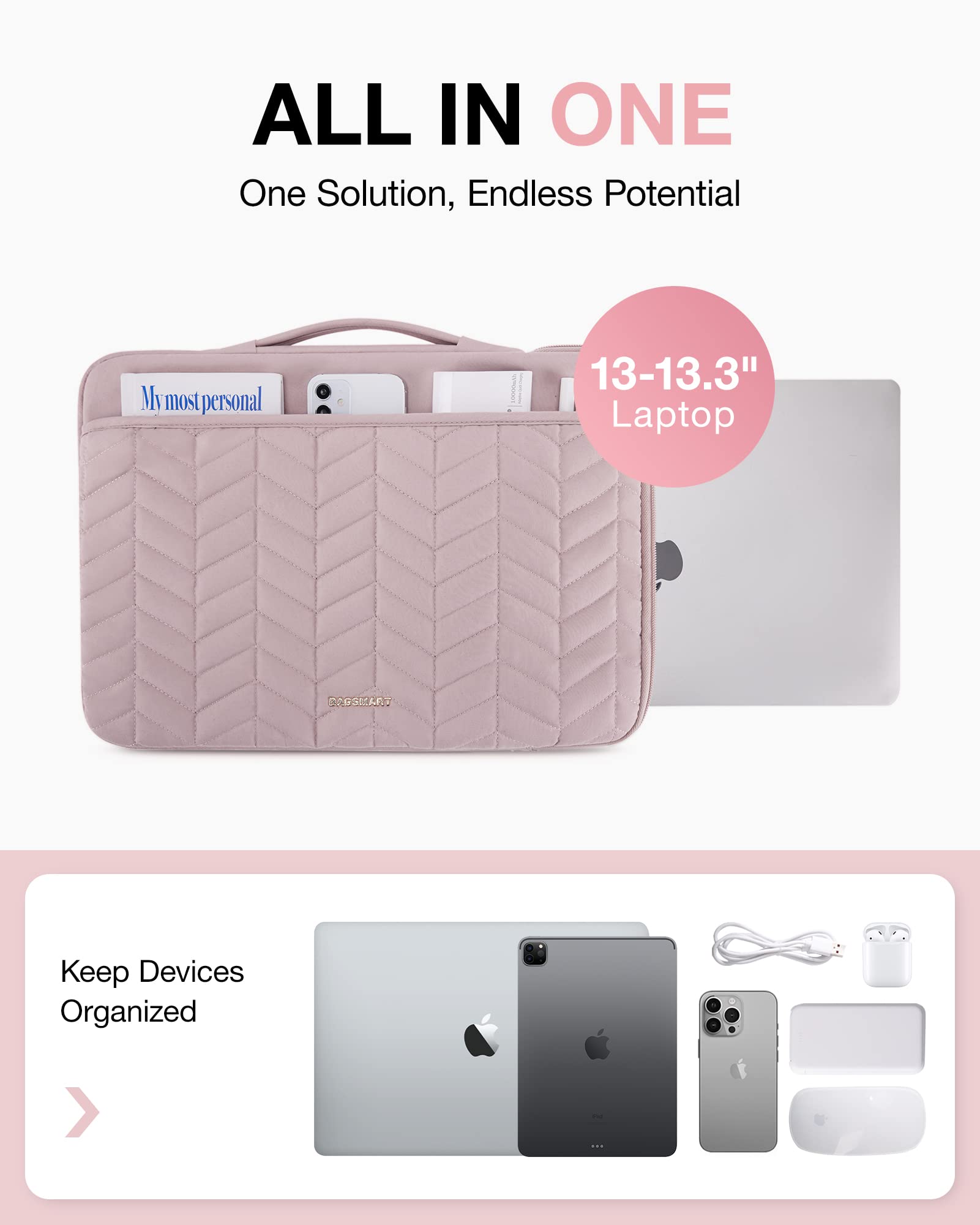 BAGSMART 13-14 inch Laptop Sleeve with Handle, Puffy Padded Laptop Case Fitted with MacBook Air Pro 13.3-14 inch, Dell, HP