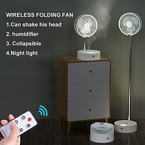 Portable Desk Fan,Rechargeable Oscillating Telescopic Floor Fan Small USB Stand Fan with Humidification 3 Speed Adjustable Wind for Personal Bedroom Office Outdoor Camping-White