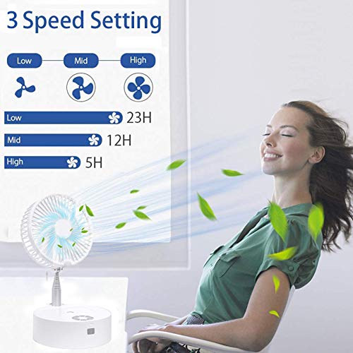 Portable Desk Fan,Rechargeable Oscillating Telescopic Floor Fan Small USB Stand Fan with Humidification 3 Speed Adjustable Wind for Personal Bedroom Office Outdoor Camping-White