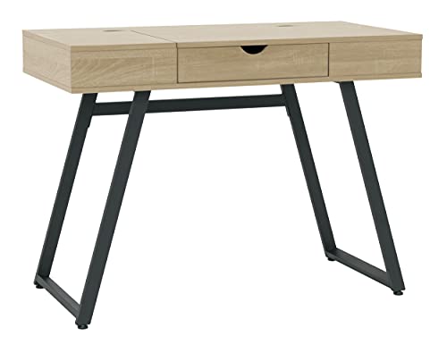 Calico Designs Rockdale Modern Office Writing Laptop Desk with Multiple Storage Compartments, Cord Management and Charging Station, Black/Honey Maple