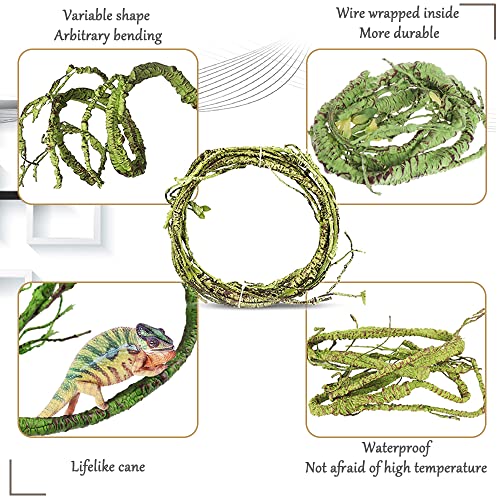 Hamiledyi Reptile Plants Bendable Jungle Climbing Vine Terrarium Branch Flexible Plastic Leaves Hanging Pet Habitat Decoration for Bearded Dragon Lizard Gecko Frog Snake Tank Accessories Decor