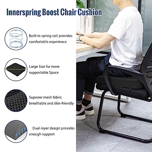 baibu Patented Spring Coil Seat Cushion Chair Pad 19 x 17x 3 Inch, Dual Layer Bamboo Charcoal Foam Chair Cushions with Carry Handle Non Slip Bottom, Machine Washable (Black (1PACK))