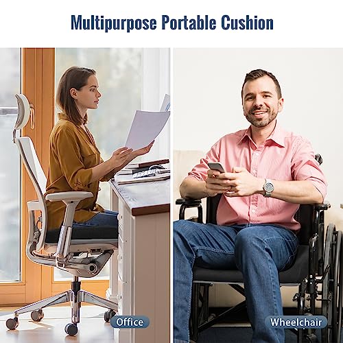 baibu Patented Spring Coil Seat Cushion Chair Pad 19 x 17x 3 Inch, Dual Layer Bamboo Charcoal Foam Chair Cushions with Carry Handle Non Slip Bottom, Machine Washable (Black (1PACK))