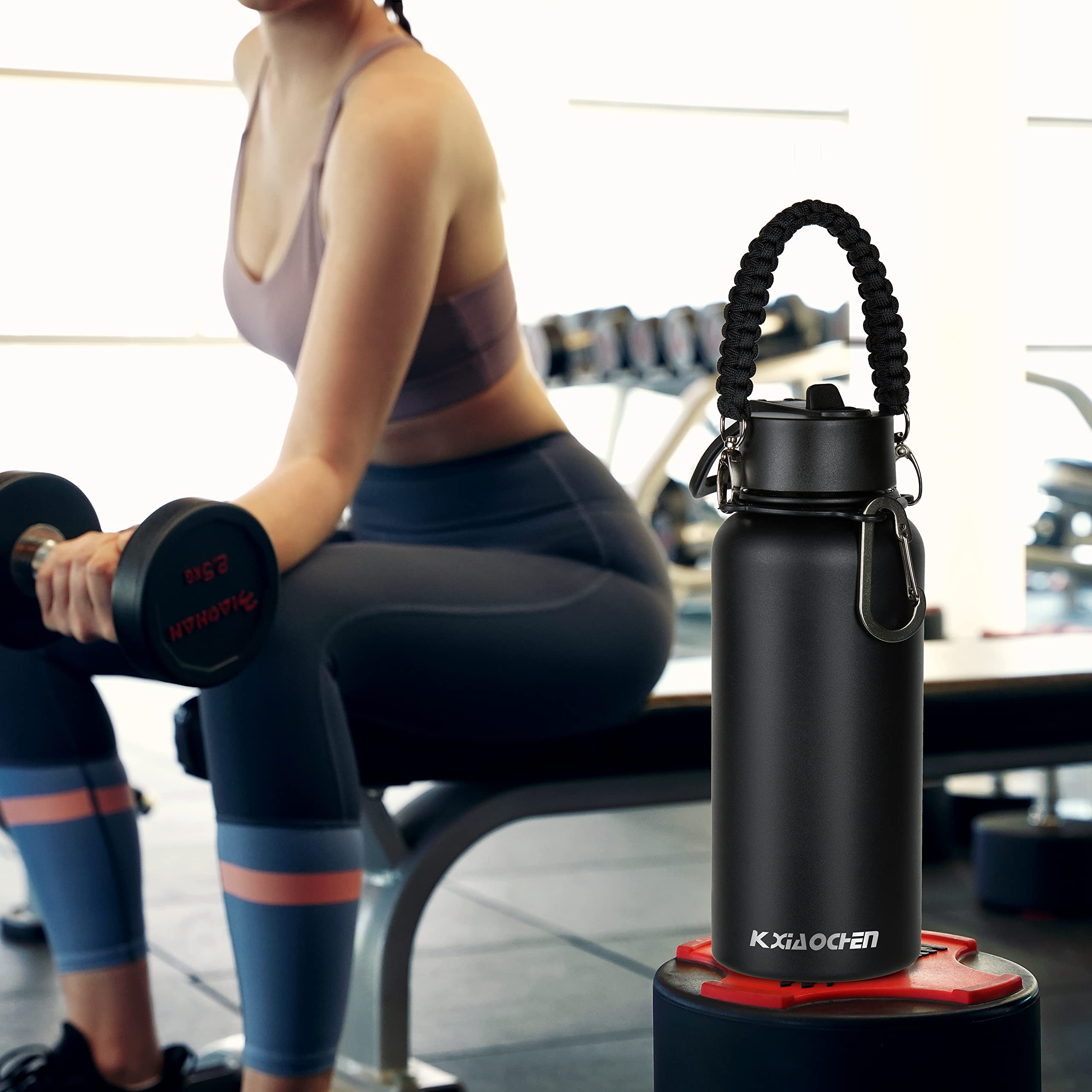 32 oz Insulated Water Bottle with Paracord Handles & Strap, 2 Lids(Straw Lid&Spout Lid), Stainless Steel Reusable Wide Mouth Metal Water Bottle With Straw, Double Walled, Thermo Mug(Dark Night)
