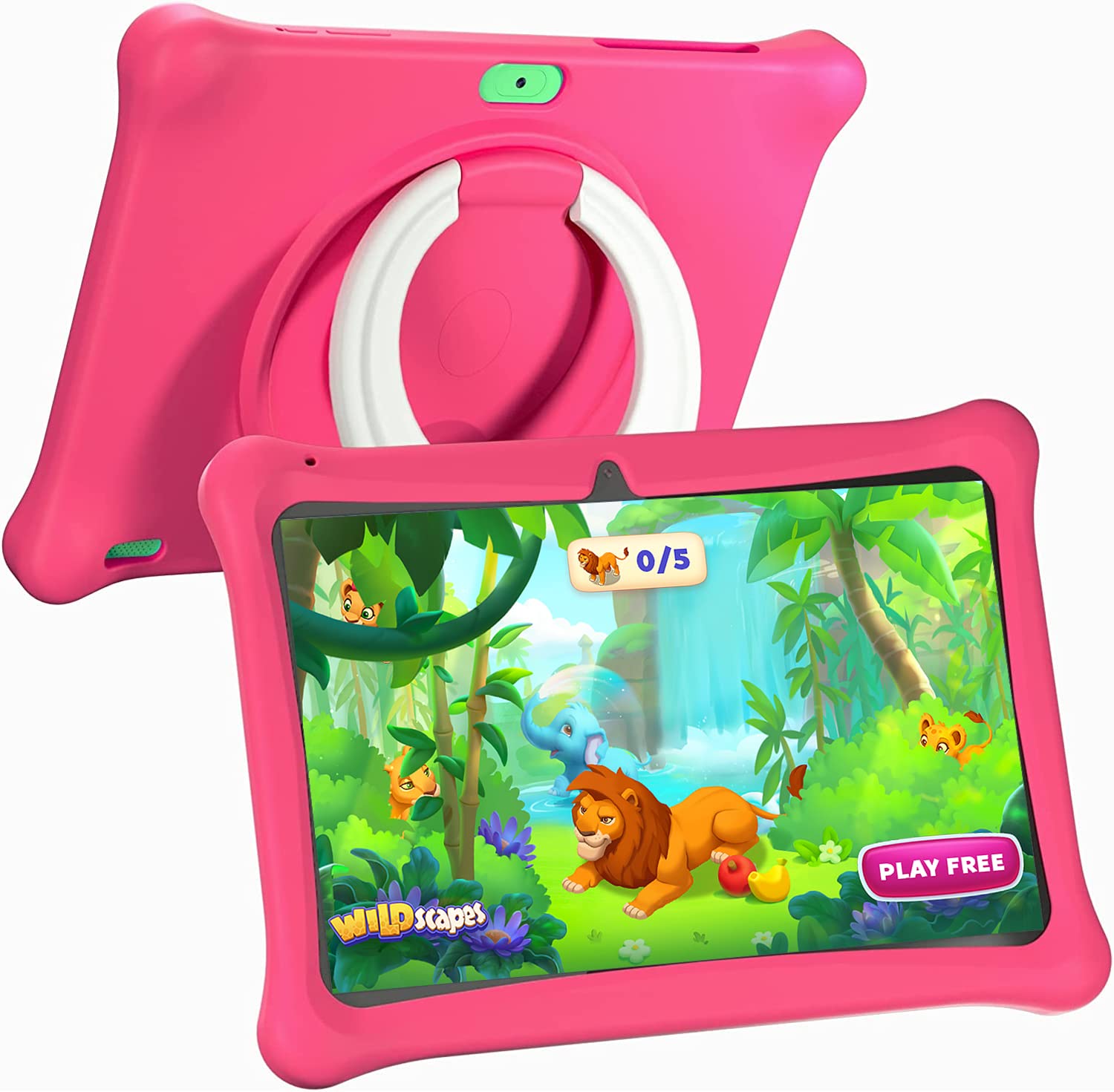 Naclud Android 12 Kids Tablet, 2GB+32GB Kids Tablets, 10 Inch Tablet with Case, WiFi, Parental Control APP, Dual Camera, Educational Games, iWawa Pre Installed (Pink)