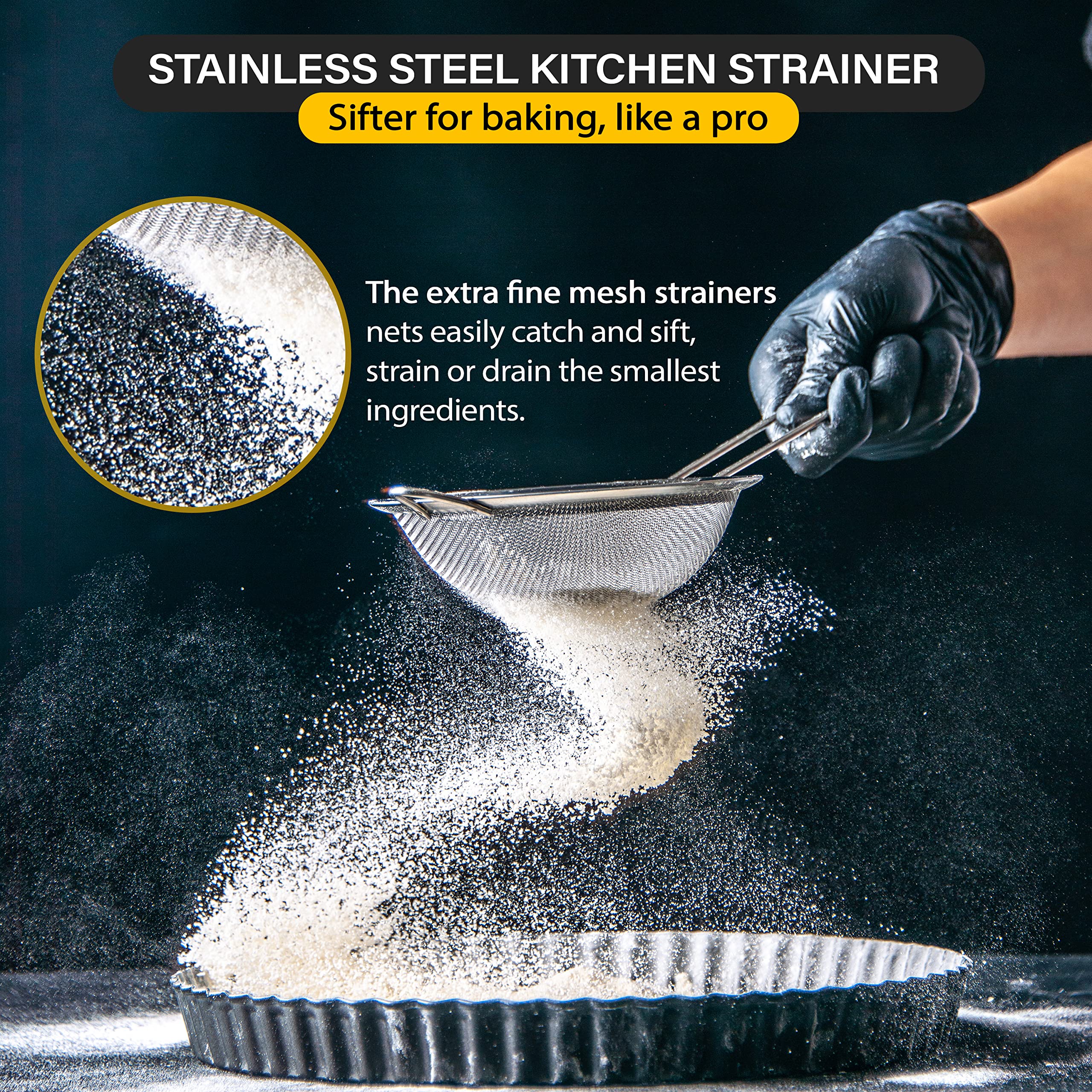 Makerstep Set of 3 Stainless Steel Fine Mesh Strainers Graduated Sizes 3.38", 5.5", 7.87" Strainer Wire Sieve Sifter with Sturdy Handle for Kitchen Gadgets Tools - New Home Kitchen Essentials