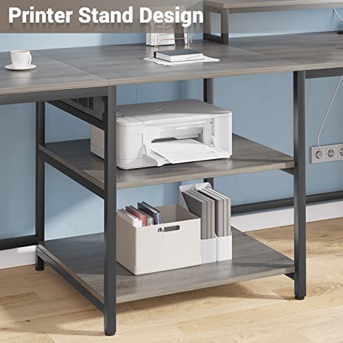 SEDETA L Shaped Desk with Lift Top, 98.4" Computer Desk, Standing Desk Adjustable Height with Storage Shelves, Monitor Stand, and Headphone Hooks for Home Office, Ivory Grey