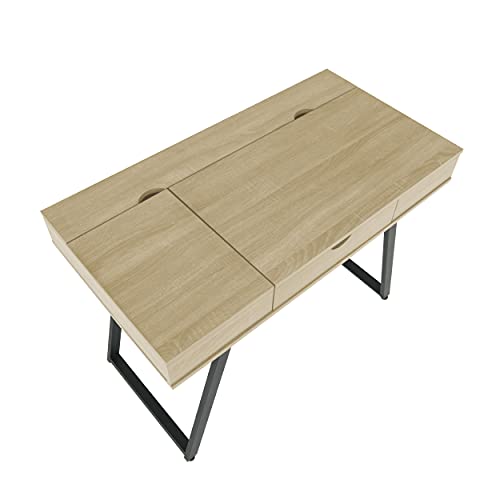 Calico Designs Rockdale Modern Office Writing Laptop Desk with Multiple Storage Compartments, Cord Management and Charging Station, Black/Honey Maple