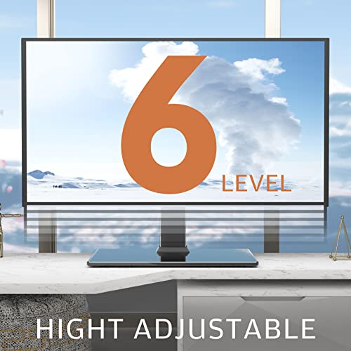 Universal TV Stand - Table Top TV Stand for 27-60 inch LCD LED TVs - 6 Level Height Adjustable TV Base Stand with Tempered Glass Base & Wire Management, VESA 400x400mm