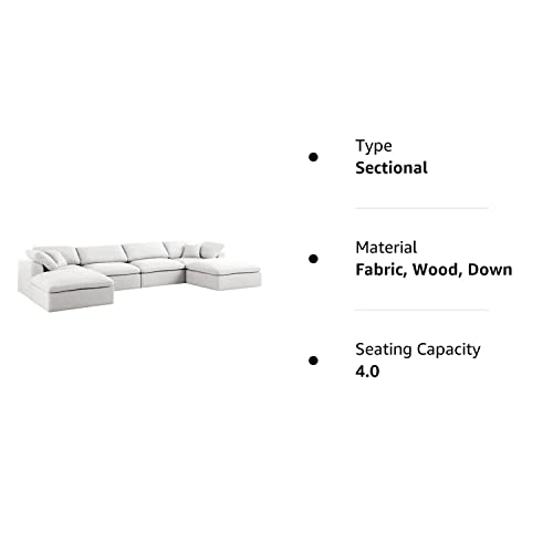 Meridian Furniture Serene Collection Modern | Contemporary Deluxe Cloud-Like Comfort Modular Sectional, Soft Linen Textured Fabric, Down Cushions, 2 Corner + 2 Armless, Cream