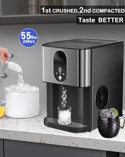 Kndko Nugget Ice Maker,Self Dispensing Pellet Ice Maker,44lbs/24H, Self Cleaning Ice Maker,3.3lbs Ice Storage,Nugget Ice Maker Dispenser,Countertop Nugget Ice Maker for Home Kitchen Bar Party Black