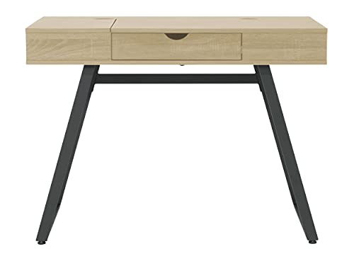 Calico Designs Rockdale Modern Office Writing Laptop Desk with Multiple Storage Compartments, Cord Management and Charging Station, Black/Honey Maple
