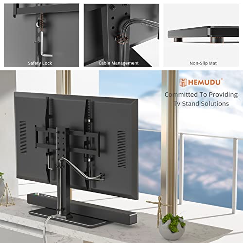 Universal TV Stand - Table Top TV Stand for 27-60 inch LCD LED TVs - 6 Level Height Adjustable TV Base Stand with Tempered Glass Base & Wire Management, VESA 400x400mm