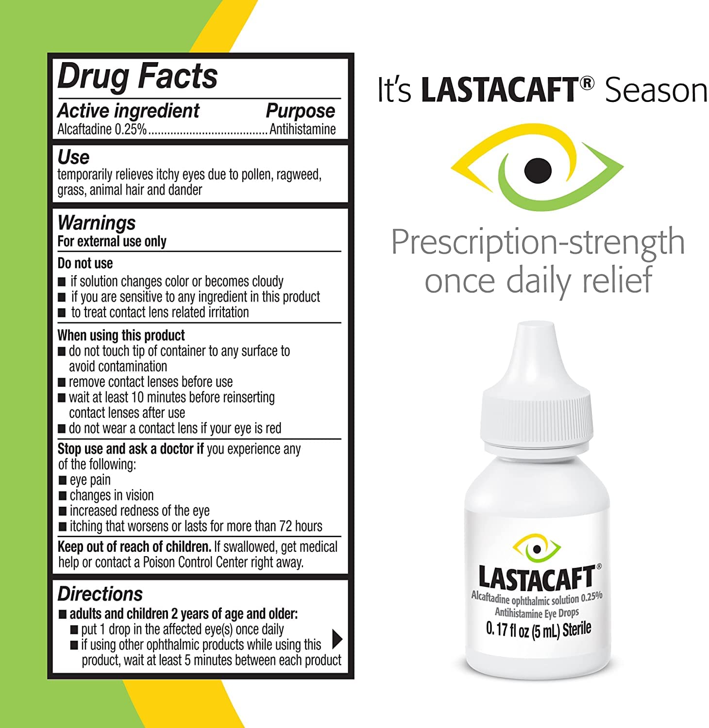 LASTACAFT Once Daily Eye Allergy Itch Relief Drops, 120 Day Supply, 0.17 Fl Oz (Pack of 2)