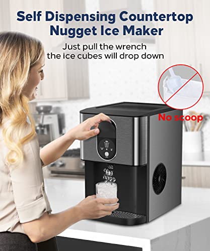 Kndko Nugget Ice Maker,Self Dispensing Pellet Ice Maker,44lbs/24H, Self Cleaning Ice Maker,3.3lbs Ice Storage,Nugget Ice Maker Dispenser,Countertop Nugget Ice Maker for Home Kitchen Bar Party Black