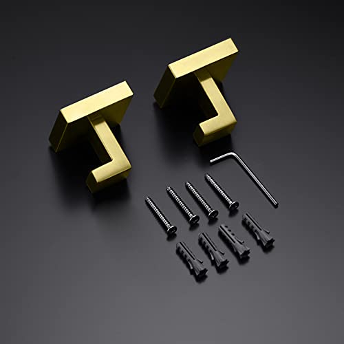 Miyili Bath Towel Hook Brushed Gold Stainless Steel Coat/Robe Clothes Hook for Kitchen Garage Wall Mounted (2 Pack), B06C2