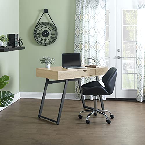 Calico Designs Rockdale Modern Office Writing Laptop Desk with Multiple Storage Compartments, Cord Management and Charging Station, Black/Honey Maple