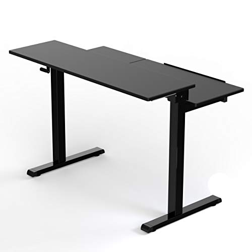 Stand Up Desk Store 48" Crank Adjustable Height Split Level Drafting Table Ergonomic Desk with Monitor Shelf (Black/Black)