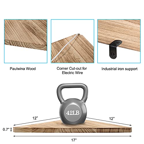 Joiishom Corner Wall Shelf Set of 3, Floating Corner Shelves for Wall, Rustic Wood Wall Storage Display Shelves for Living Room Bedroom Bathroom Kitchen (Carbonized Wood)
