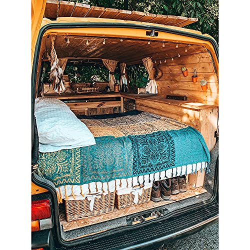 CUEERBOT Bohemian Tribal Throw Blanket,Soft Cozy Reversible Colorfu Jacquard Tassels Throw Blankets,Chenille Throw Covers for Bed Couch Soft Chair, Recliner (Blue, Small 60 inches x 75 inches)