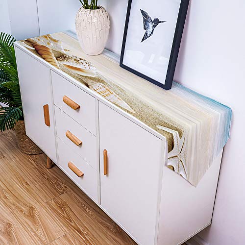 Z&L Home Linen Burlap Table Runner Dresser Scarves, Nautical Seashell Starfish Summer Beach Table Runners for Family Dinner/Holiday Party/Wedding/Events/Kitchen Decor Ocean 13x36In