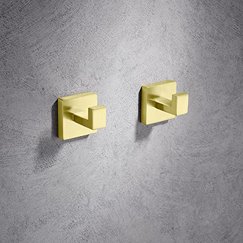 Miyili Bath Towel Hook Brushed Gold Stainless Steel Coat/Robe Clothes Hook for Kitchen Garage Wall Mounted (2 Pack), B06C2