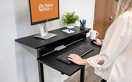Stand Up Desk Store 48" Crank Adjustable Height Split Level Drafting Table Ergonomic Desk with Monitor Shelf (Black/Black)