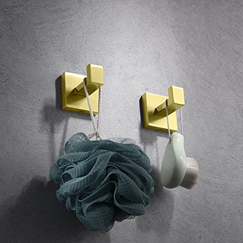 Miyili Bath Towel Hook Brushed Gold Stainless Steel Coat/Robe Clothes Hook for Kitchen Garage Wall Mounted (2 Pack), B06C2