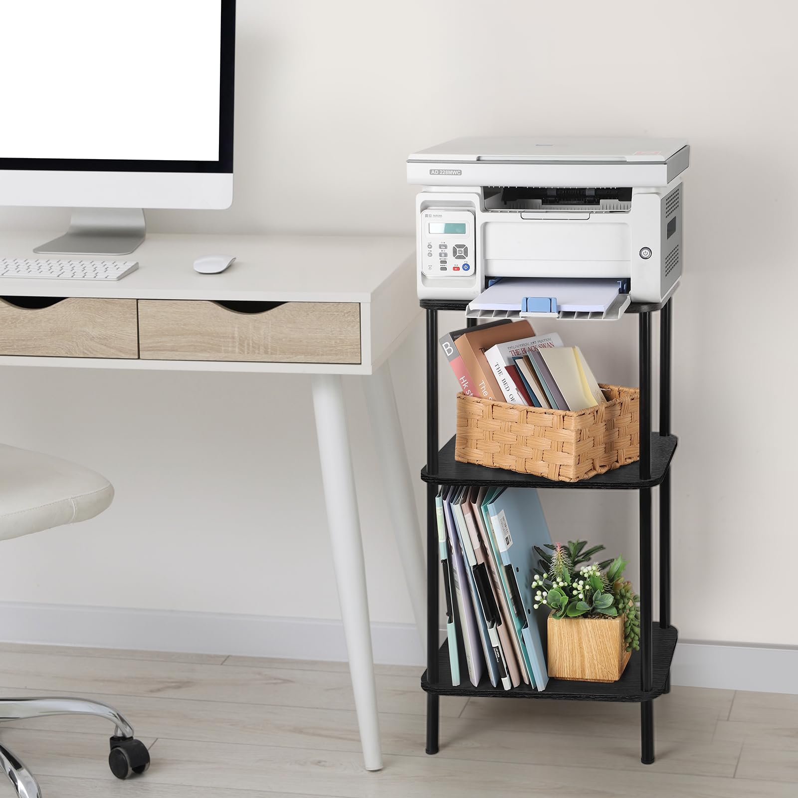 BTY Industrial 3 Tier Tall Side Table, 30" H, Black, Console Table, End Table