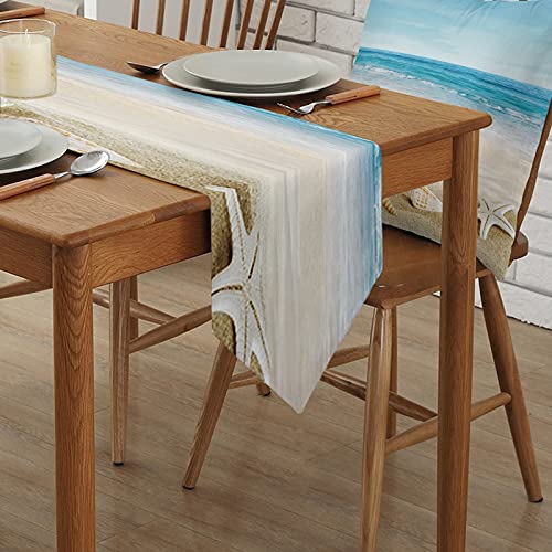 Z&L Home Linen Burlap Table Runner Dresser Scarves, Nautical Seashell Starfish Summer Beach Table Runners for Family Dinner/Holiday Party/Wedding/Events/Kitchen Decor Ocean 13x36In