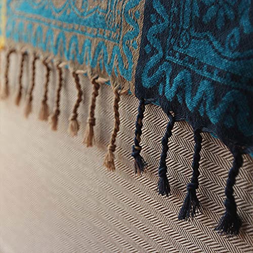 CUEERBOT Bohemian Tribal Throw Blanket,Soft Cozy Reversible Colorfu Jacquard Tassels Throw Blankets,Chenille Throw Covers for Bed Couch Soft Chair, Recliner (Blue, Small 60 inches x 75 inches)