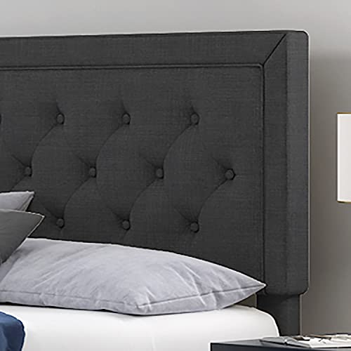 SHA CERLIN Queen Platform Bed Frame with Upholstered Headboard and Wood Slats, Fabric Rhombic Button Tufted Adjustable Headboard, No Box Spring Needed