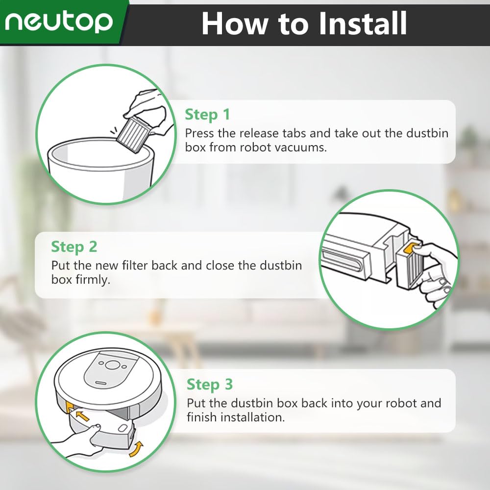 Neutop Filter Compatible with iRobot Roomba Combo j7+, Combo j9+, 10 Max, Robotic Vacuum and Mop Replacement Filter Parts, High-Effiency HEPA, 6-Pack