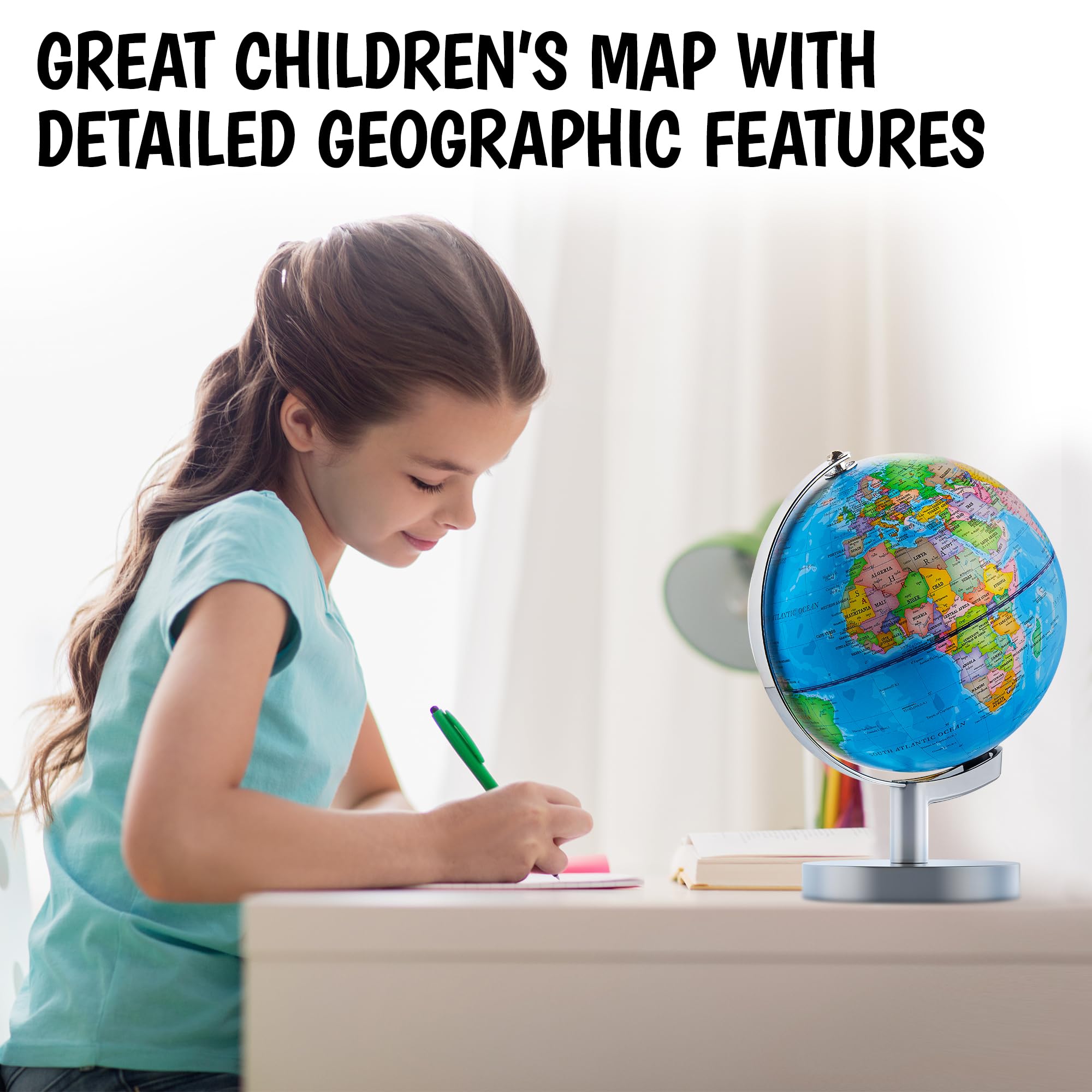 USA Toyz Illuminated Globe for Kids Learning- 3-in-1 STEM Globes of the World with Stand, Constellation Map, Built-in LED Night Light Desk Globe Lamp, Non-Tip Metal Base, 9.75” Tall, 7 Inch Diameter