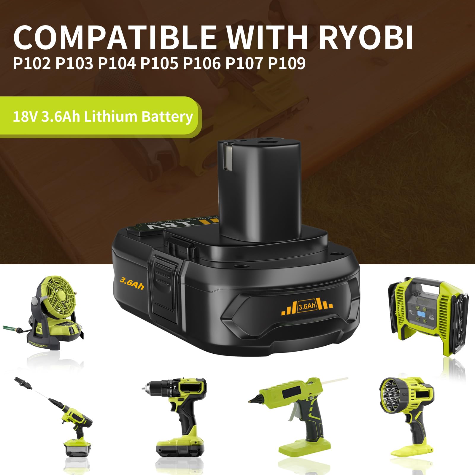 FERRYBOAT 2Pack 18V 3.6Ah P102 Replacement for Ryobi 18V Battery Compatible with Ryobi 18 Volt Lithium Battery P103 P104 P105 P107 P108 P109 P122 Cordless Tool