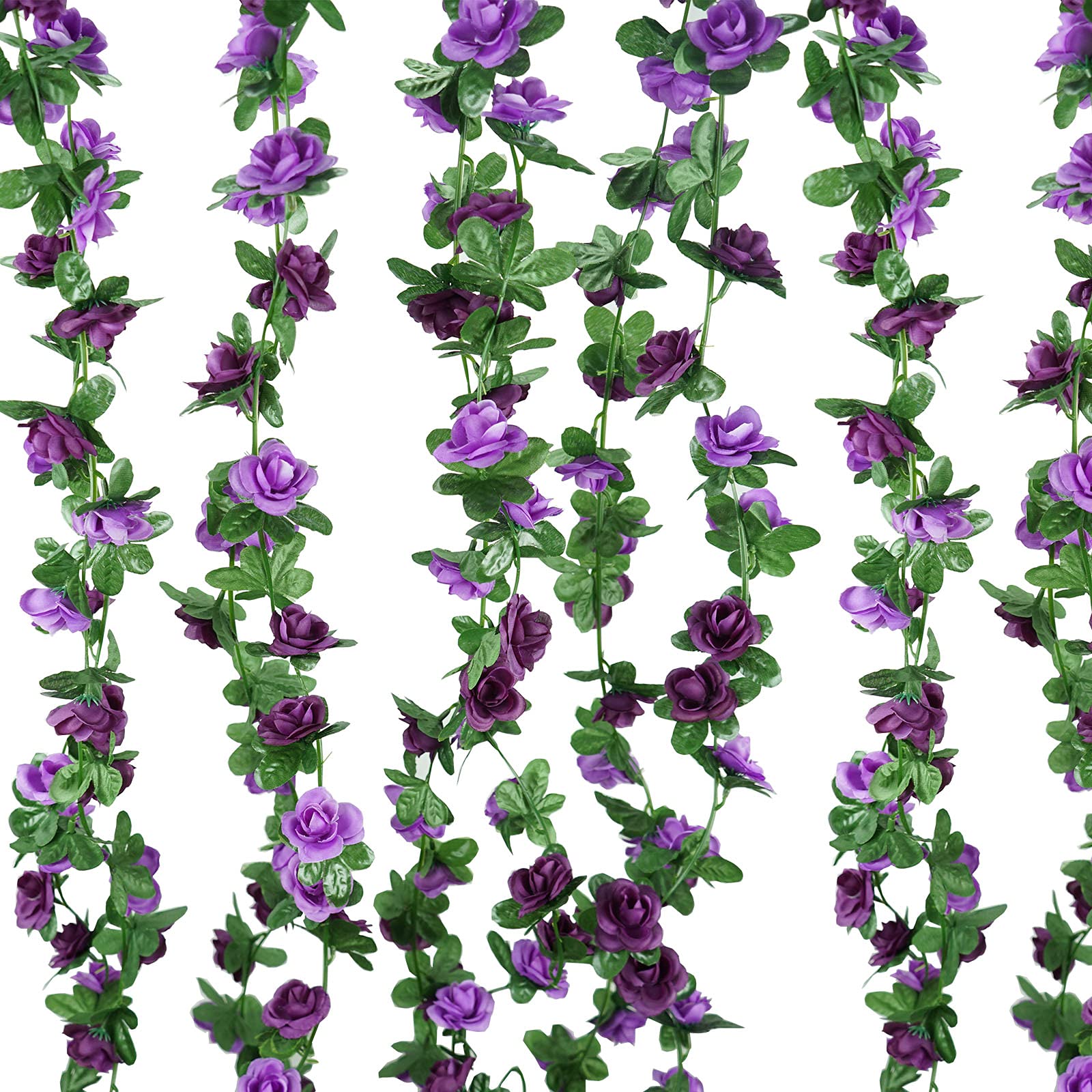 OceanWings Purple Floral Garland Fake Rose Vine, 5 Pack Artificial Floral Garlands Wall Hanging for Backdrop Decoration Wedding Home Garden Decor