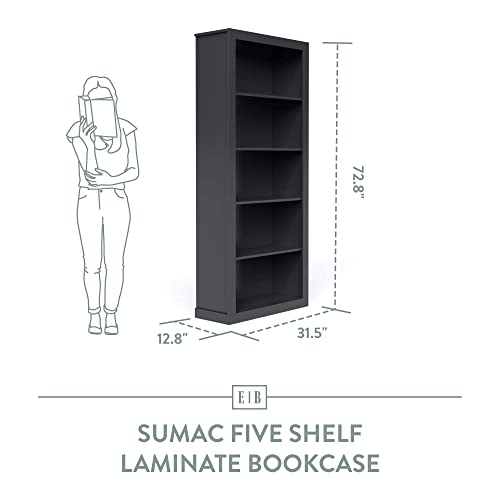 Edenbrook Sumac Bookcase, 5-Shelf Organizer for Bedroom Furniture or Home Office Furniture, White Bookshelf