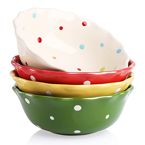 AVLA 4 Pack Porcelain Dessert Bowls, 9 OZ Ceramic Ice Cream Bowls for Kitchen, Small Snack Bowl Set for Appetizer, Nuts, Cereal, Fruit, Soup, Side Dishes, Microwave and Dishwasher Safe (Polka Dot)