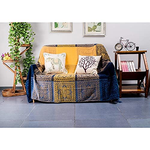 CUEERBOT Bohemian Tribal Throw Blanket,Soft Cozy Reversible Colorfu Jacquard Tassels Throw Blankets,Chenille Throw Covers for Bed Couch Soft Chair, Recliner (Blue, Small 60 inches x 75 inches)