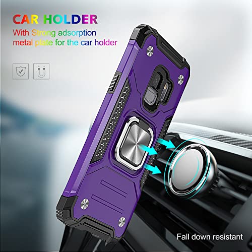 AYMECL for Galaxy S9 Case,Samsung S9 Case with 3D Curved HD Screen Protector[2 Pack],Military Grade Double Shockproof with Kickstand Protective Case for Samsung Galaxy S9-Purple
