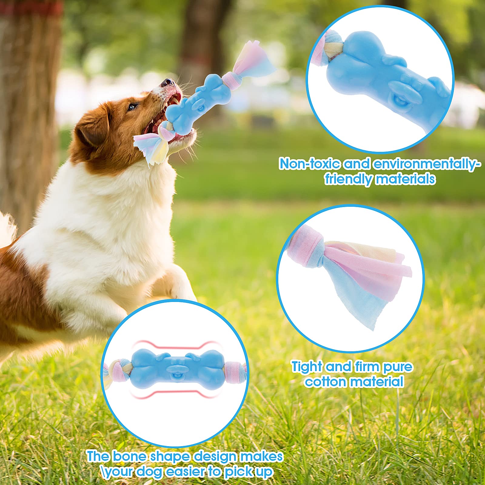 cobee 3 Pack Puppy Teething Chew Toys, Cute Dog Face Teething Chew Toy with Interactive Cotton Ropes for Dogs Oral Teeth Sotthe Itching(Pink, Blue, Yellow)